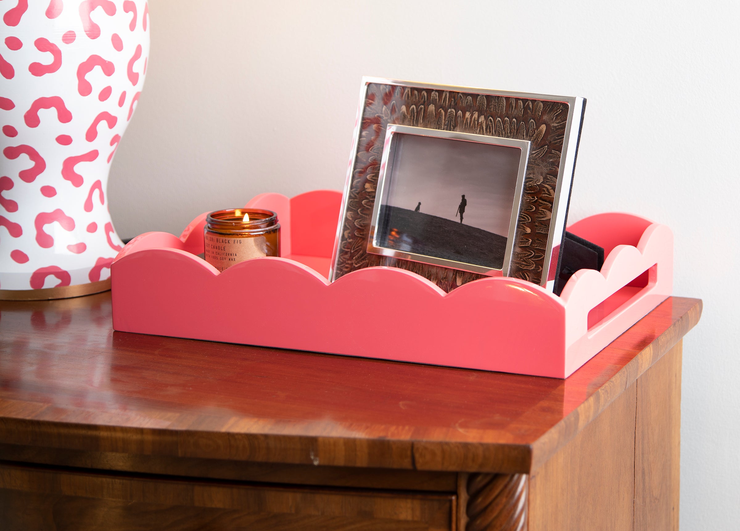 Medium Pink Laquered Scalloped Tray