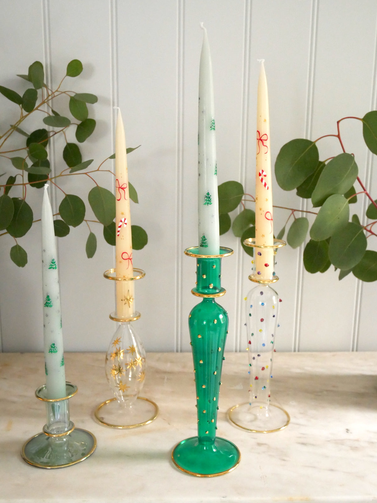 Hand painted Christmas Candles | Trees & Stars